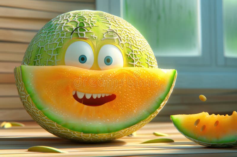 A Melon with a Playful, Cartoon-style Face Drawn on Its Surface Stock ...
