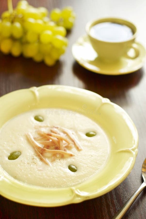 Melon Soup with Ham and Grapes Stock Photo - Image of appetizing ...
