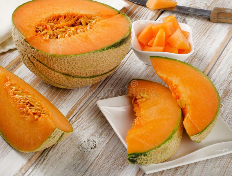 Fresh Melon on Wooden Table. Stock Image - Image of healthy, fresh ...