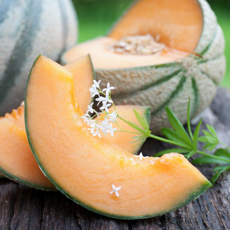 Melones frescos foto de archivo. Imagen de madera, frutas - 31402304