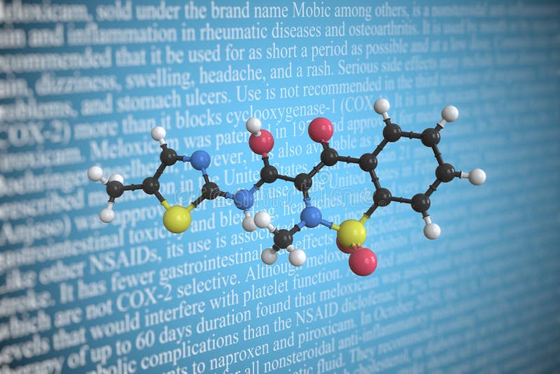 Meloxicam Scientific Molecular Model, 3D Rendering Stock Illustration ...