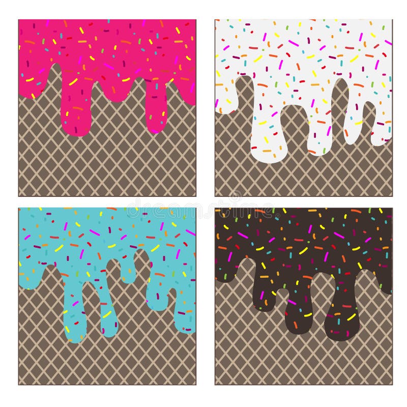 Melt Icing Ice Cream on Waffle Pattern Set. Stock Vector - Illustration ...