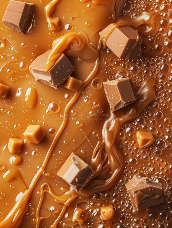 Melted Caramel and Chocolate Cubes Up Close. Stock Image - Image of ...