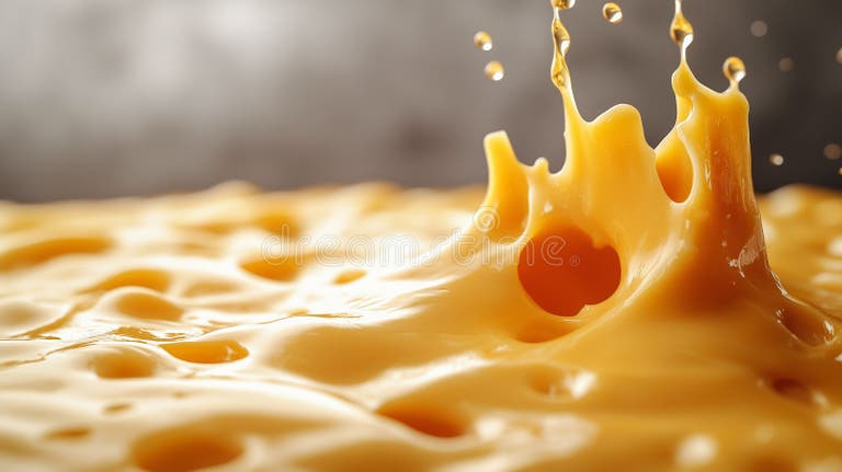Melted Cheddar Cheese Creates a Dynamic Splash and Spreads Across a ...