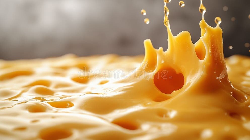 Melted Cheddar Cheese Creates a Dynamic Splash and Spreads Across a ...