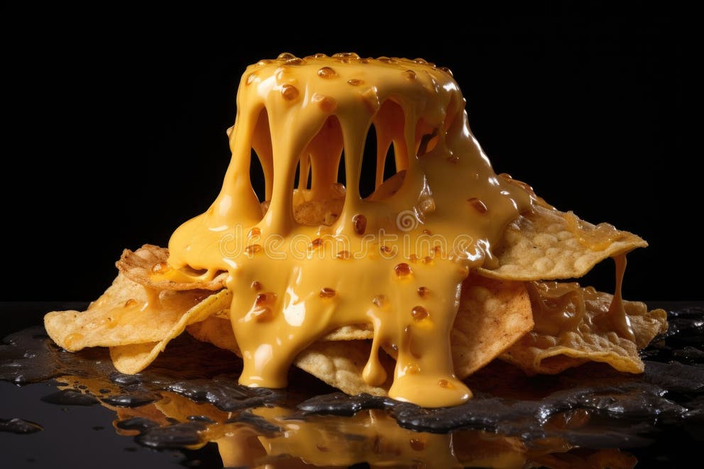Melted Cheese Dripping from a Nacho Chip Stock Photo - Image of ...