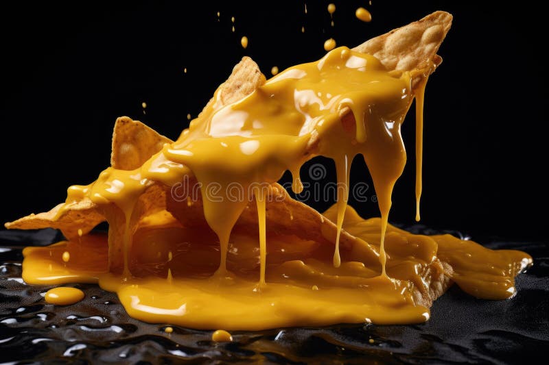 Melted Cheese Dripping from a Nacho Chip Stock Photo - Image of food ...
