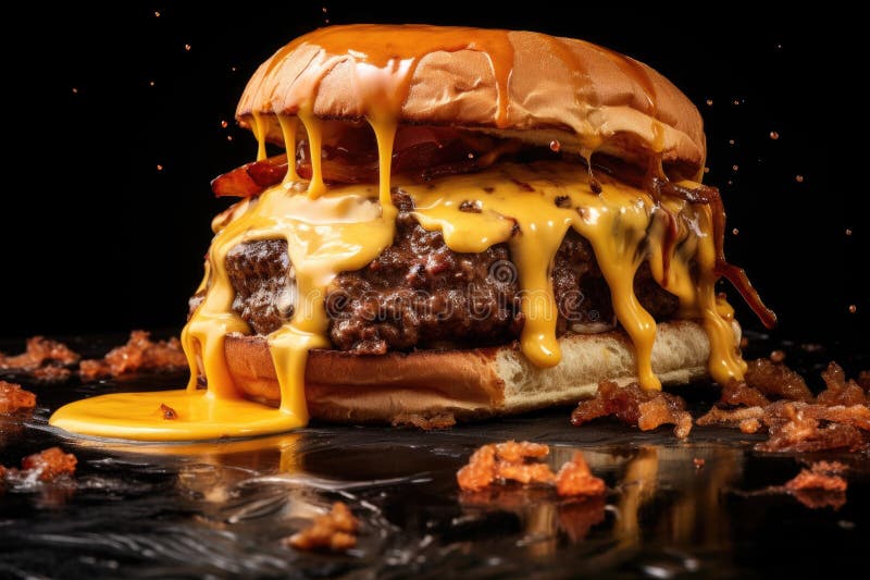 Melted Cheese Dripping Over a Cooked Burger Patty Stock Illustration ...