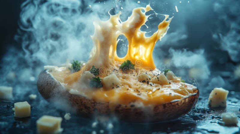Melted Cheese Explosion on a Baked Potato Stock Illustration ...