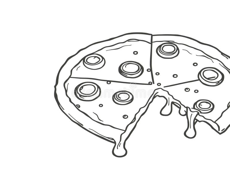 Melted Cheese Pizza Coloring Page for Food Lovers Stock Illustration ...