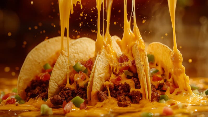 Melted Cheese Pouring Over Ground Beef Tacos Stock Illustration ...