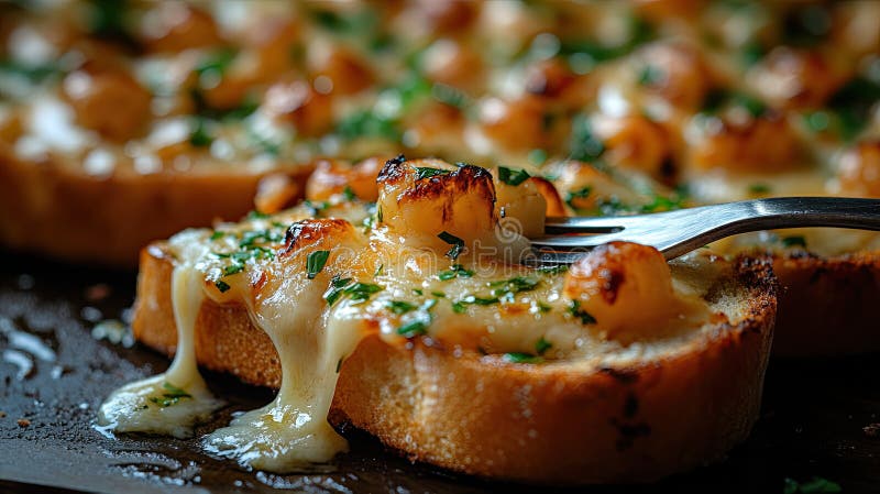 Melted Cheese Scallops Toast, Kitchen, Close-up Stock Illustration ...