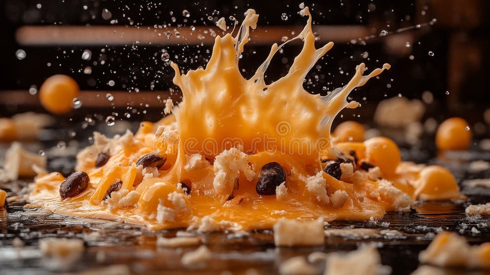 Melted Cheese Splash with Crumbs and Beans Stock Photo - Image of ...