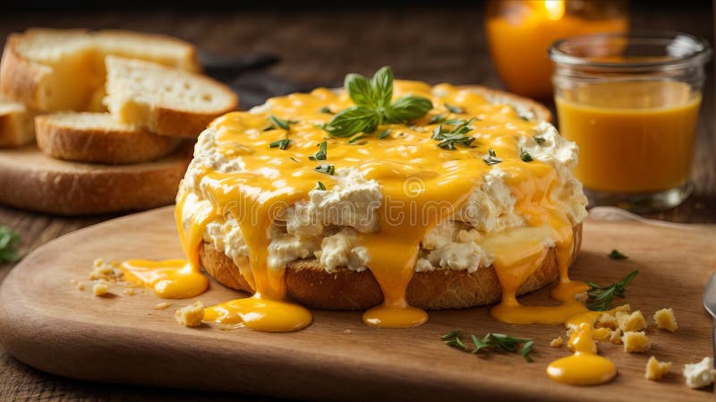 Melted Cheese Spread on a Bread. Top View. Stock Illustration ...
