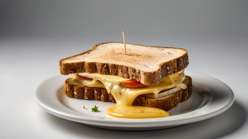 Melted Cheese Toast Sandwich on White Plate Stock Illustration ...