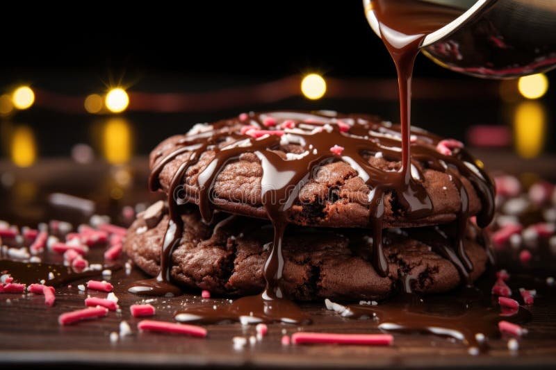 Melted Chocolate Being Drizzled Over a Festive Cookie Stock Photo ...