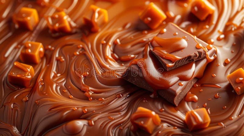 Melted Chocolate and Caramel Squares in a Luscious Swirl Stock Photo ...