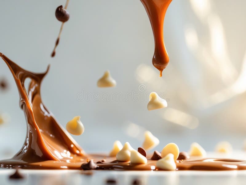 Melted Chocolate with Chocolate Chips Splash Stock Image - Image of ...