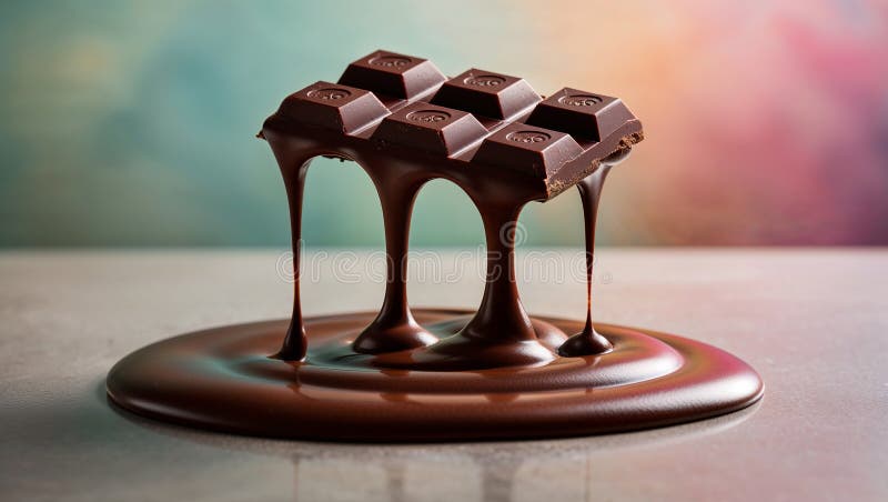 Melted Chocolate Dripping from Chocolate Bar Onto Surface Stock ...