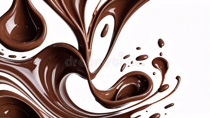 Melted Chocolate Flowing in a Swirling Pattern with Drips on White ...