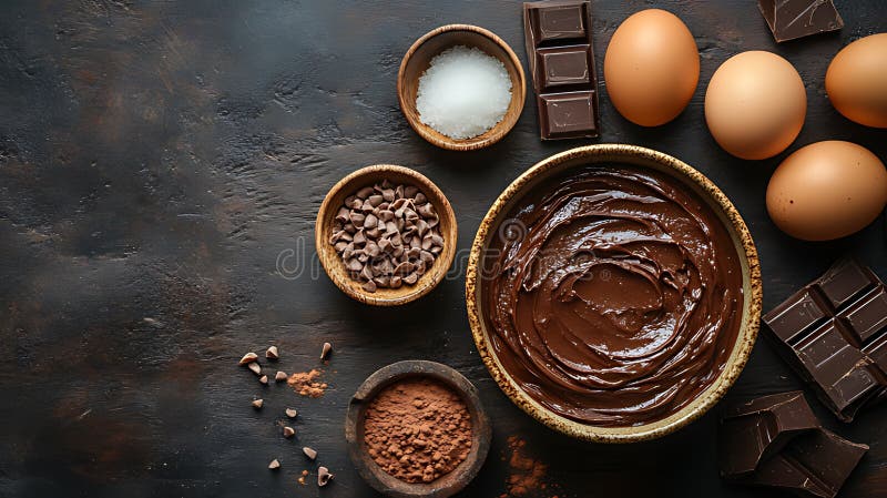 Melted Chocolate Ganache with Eggs, Cocoa Powder, Chocolate Pieces and ...