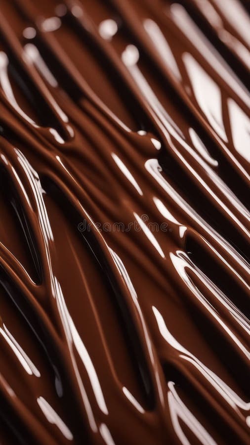 Melted Chocolate with Glossy Texture and Wavy Pattern in Close-up Macro ...