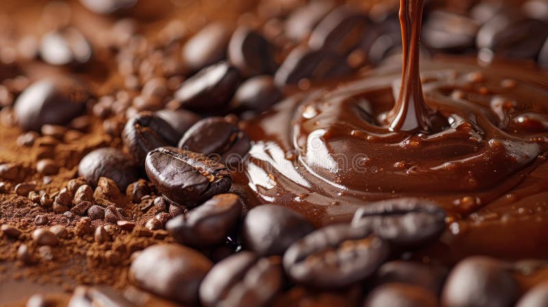 Melted Chocolate Pouring Over Coffee Beans. Stock Image - Image of ...
