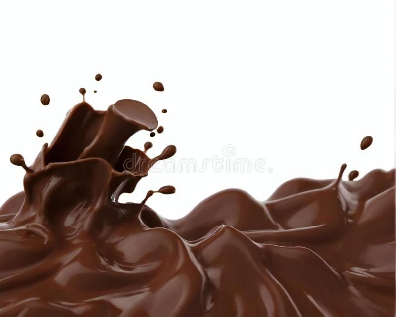 Melted Chocolate Splash with Droplets, Close Up Stock Illustration ...