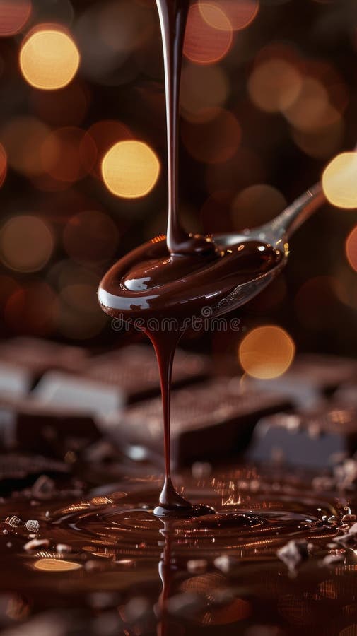 Melted Chocolate Spoon on Table Stock Photo - Image of snack, drips ...