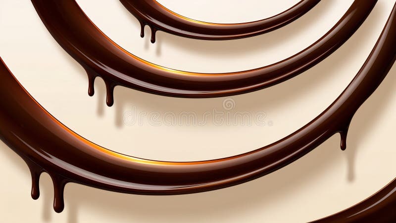 Melted Chocolate Streams Flowing and Dripping on Light Brown Background ...