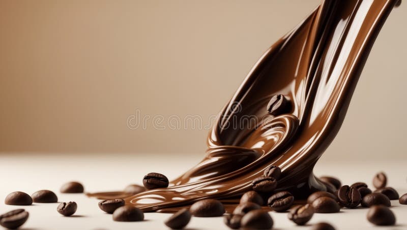 Melted Chocolate Swirling with Coffee Beans Stock Photo - Image of ...