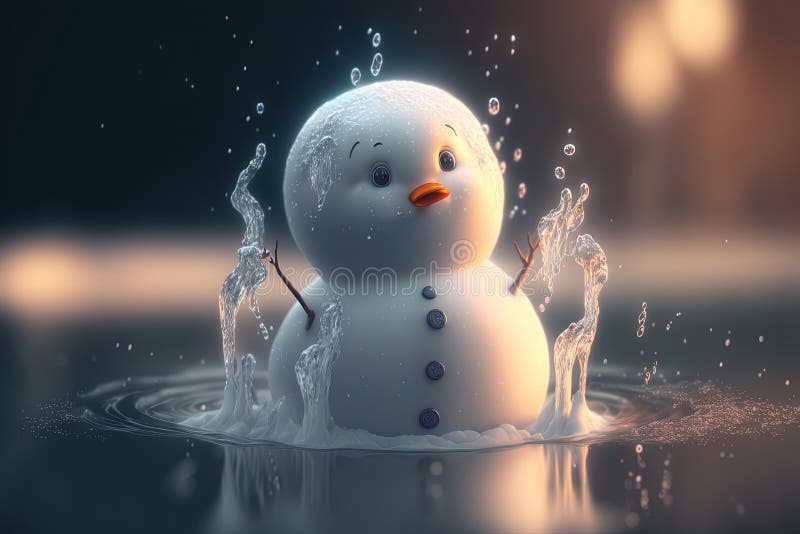 Melted Cute Snowman in Puddle. Generative AI Stock Illustration ...