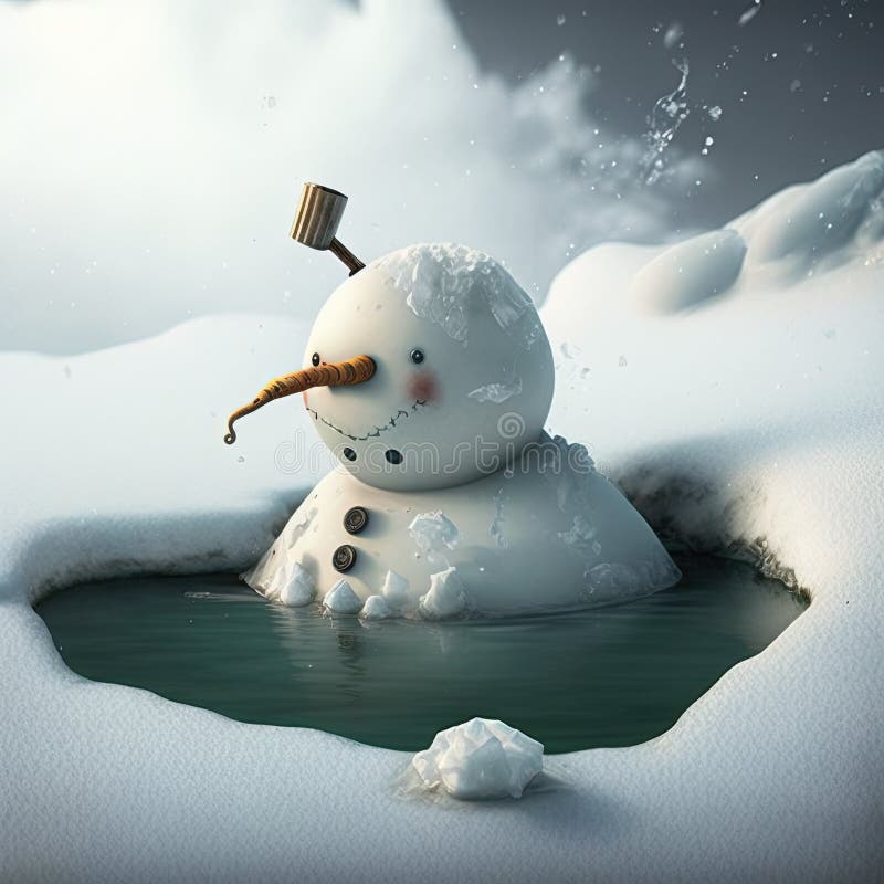 Melted Cute Snowman in Puddle. Generative AI Stock Illustration ...