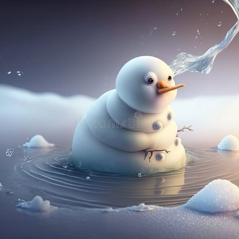 Melted Cute Snowman in Puddle. Generative AI Stock Illustration ...