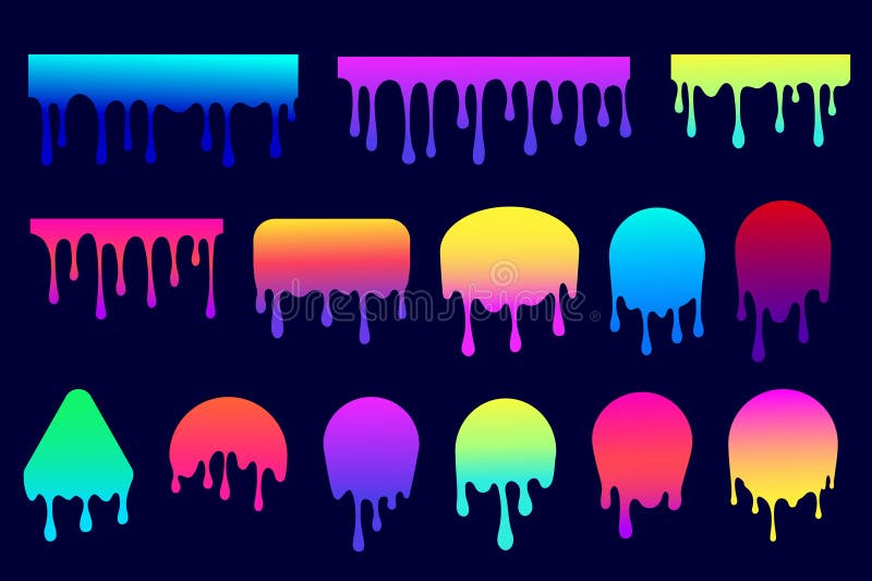 Melted Drips Shapes. Drop Flow of Neon Gradient Liquid. Sauce Chocolate ...