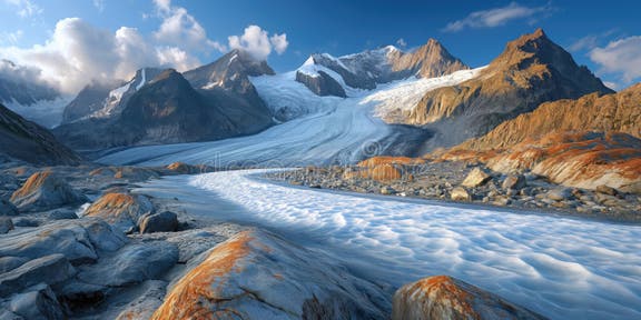 Melted Glacier among Rocks in the Highlands Stock Illustration ...