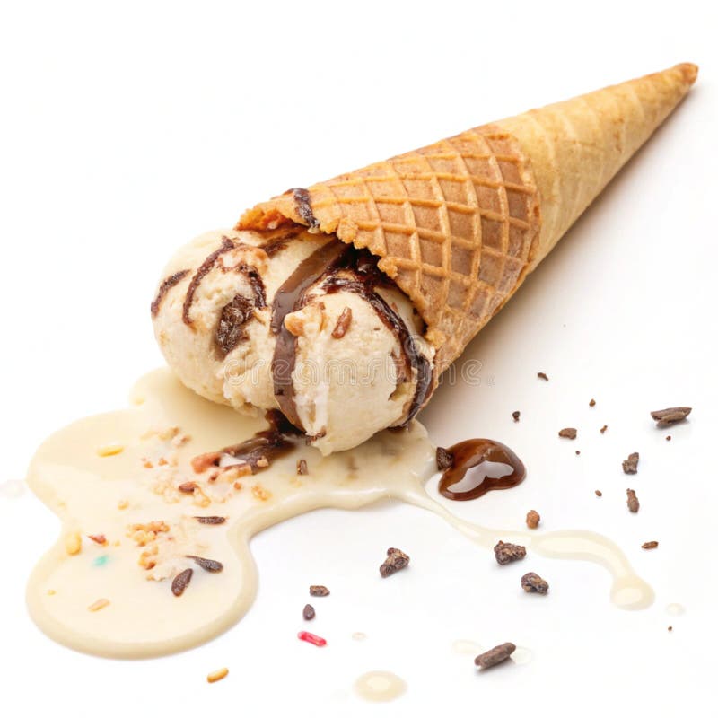 Melted Ice Cream Cone Isolated on White Background Stock Illustration ...