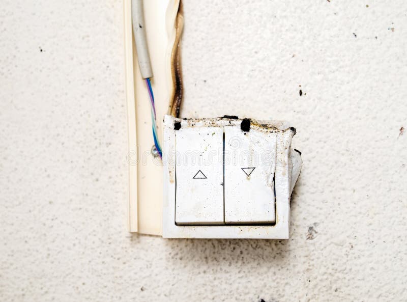 Melted Light Switch after a House Fire. Stock Image - Image of ...