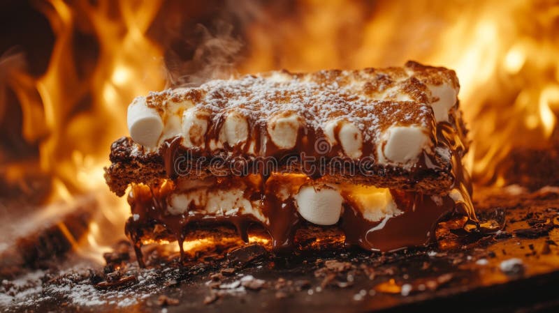 Melted Marshmallow and Chocolate Dessert Over Fire Stock Illustration ...