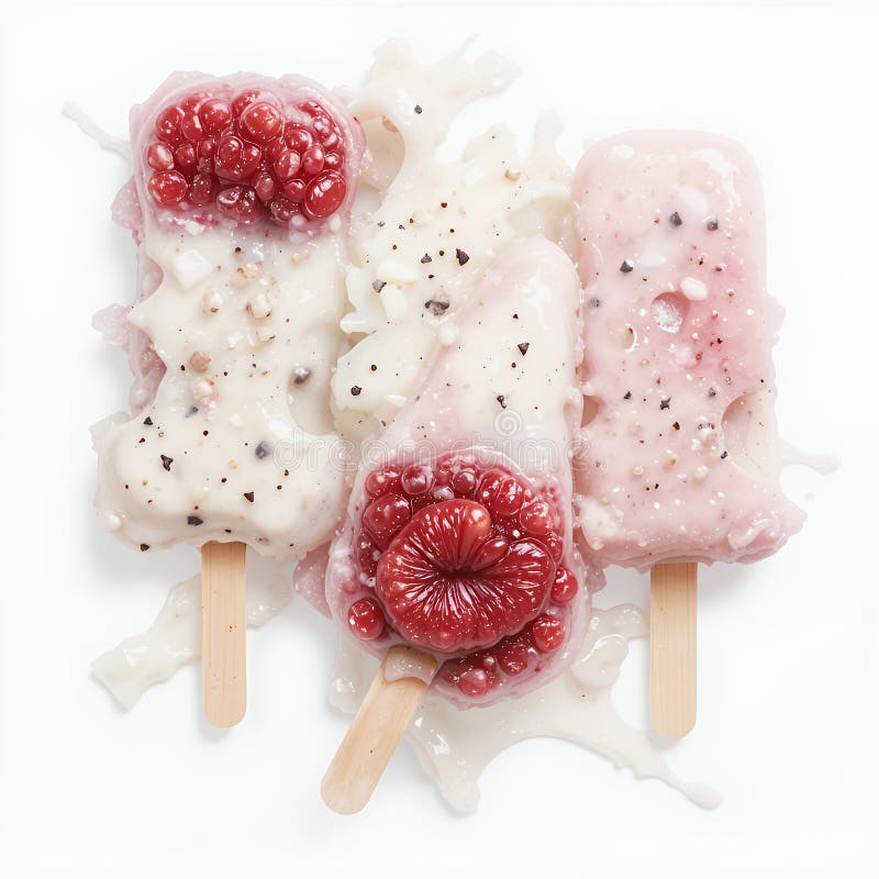 Melted Raspberry Coconut Popsicles on White Background Stock ...