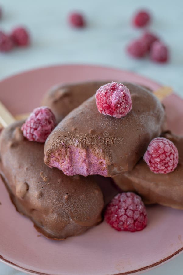 Melted Raspberry Ice Cream in Chocolate Stock Image - Image of cake ...