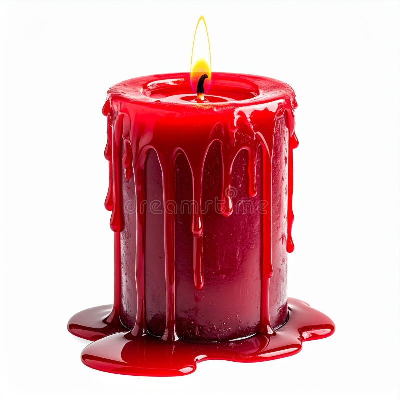 Melted Red Candle with Dripping Wax on White Background Stock ...