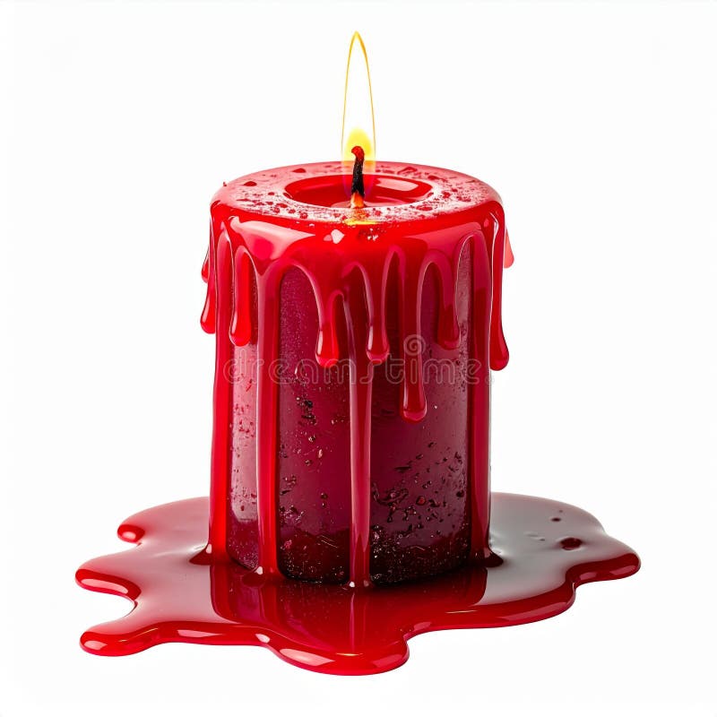 Melted Red Candle with Dripping Wax on White Background Stock ...