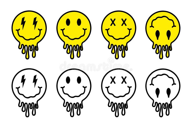 Melted Smiley Face Set / Eps Stock Vector - Illustration of groovy ...