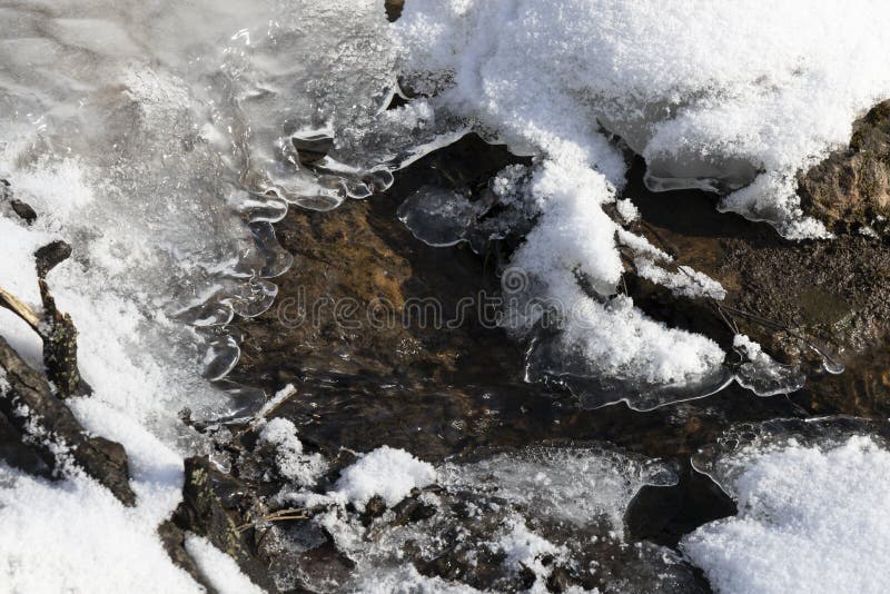 Melted Snow-ice Edge and a Small Stream Stock Image - Image of ...