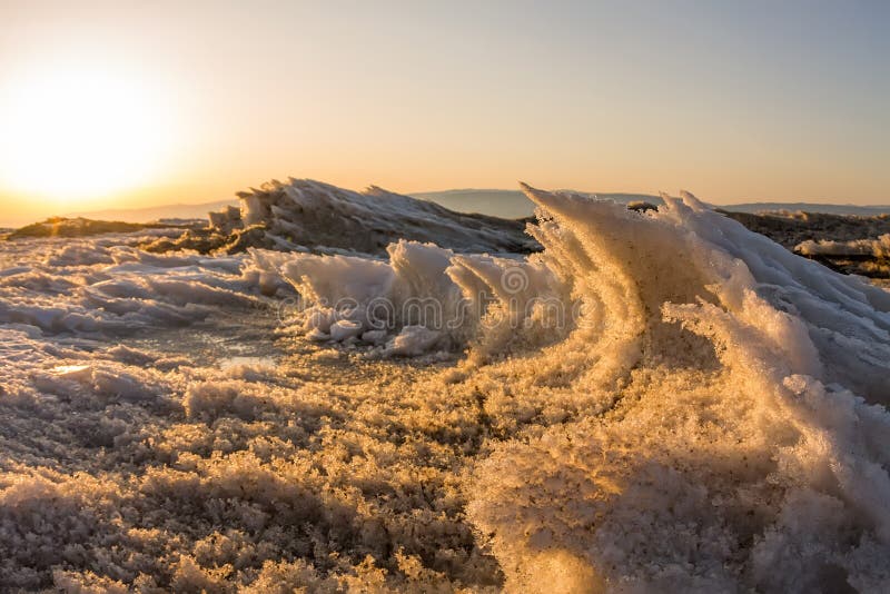 Melted Snow Icy Wave in the Light of the Setting Sun Stock Photo ...