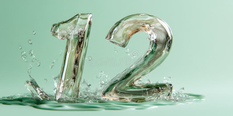 Melted Transparent Ice Number 12 Splash Against Green Backdrop Stock ...
