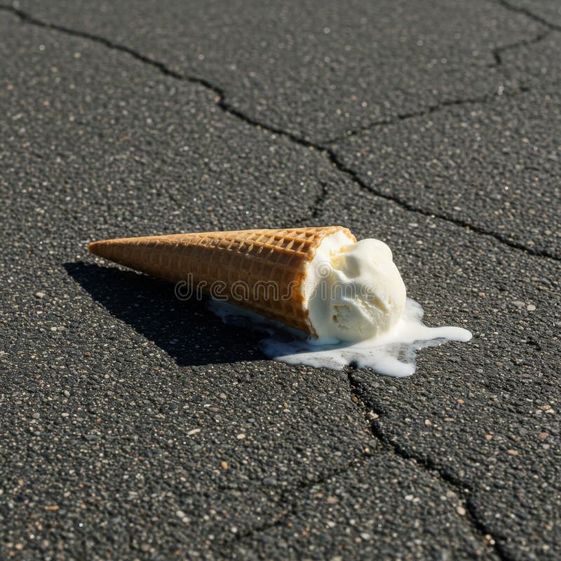 Melted Vanilla Ice Cream Cone on Asphalt Stock Illustration ...