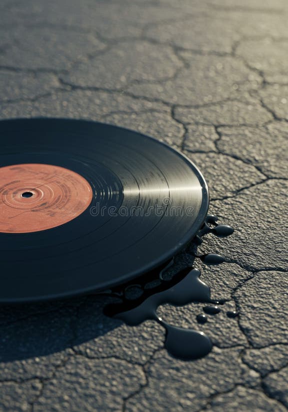 Melted Vinyl Record on Cracked Ground Stock Illustration - Illustration ...