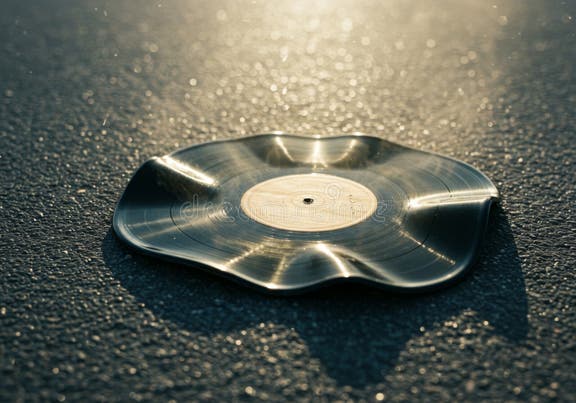 Melted Vinyl Record on Dark Ground in Sunlight Stock Illustration ...